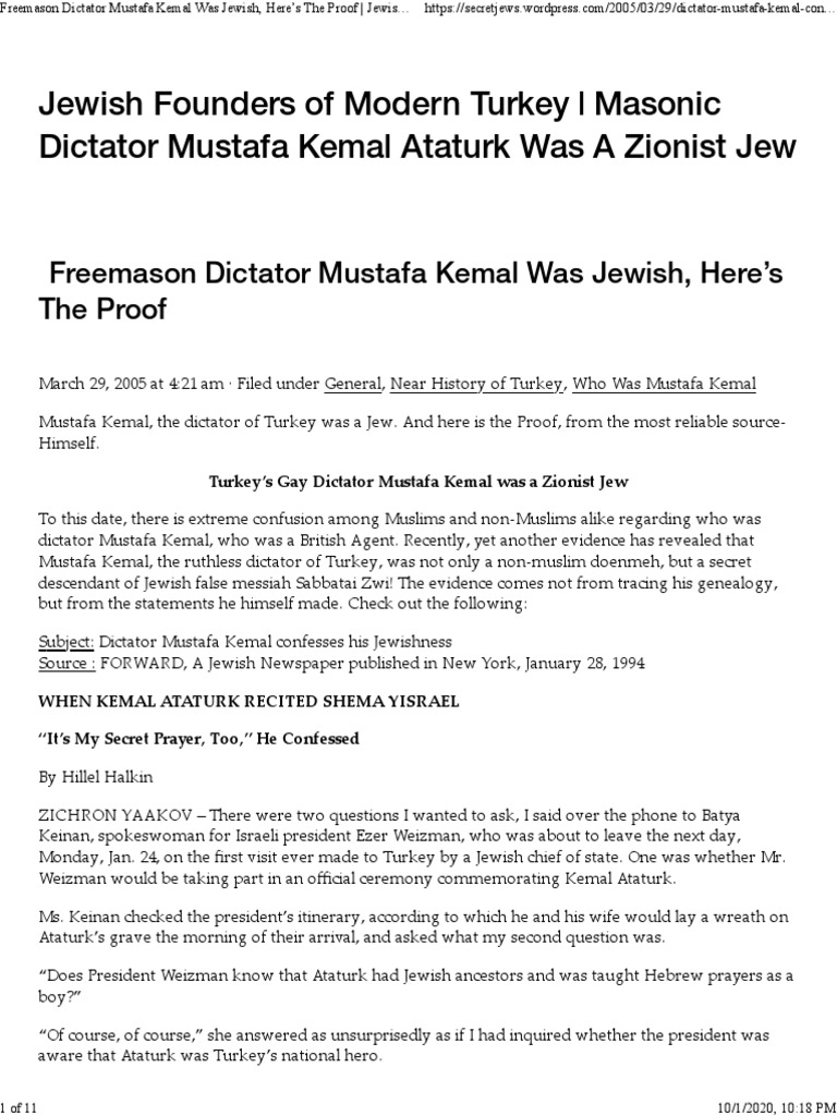 Jewish Founders of Modern Turkey - Masonic Dictator Mustafa Kemal ...
