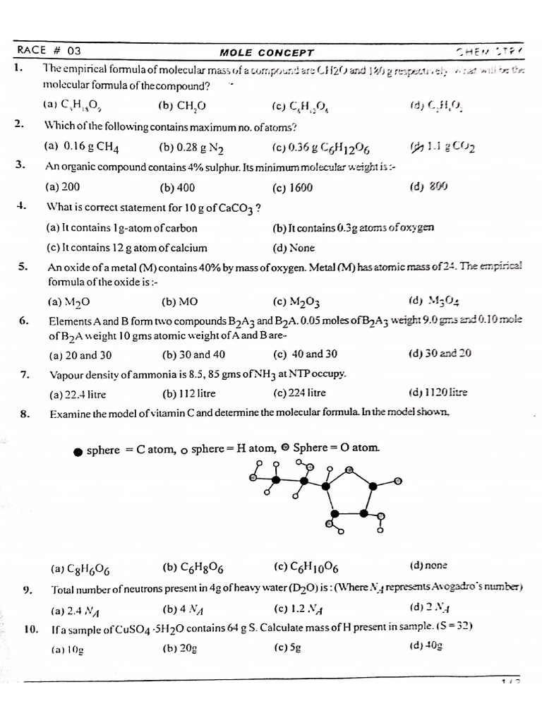 Mole Concept DPP Class 11th | PDF