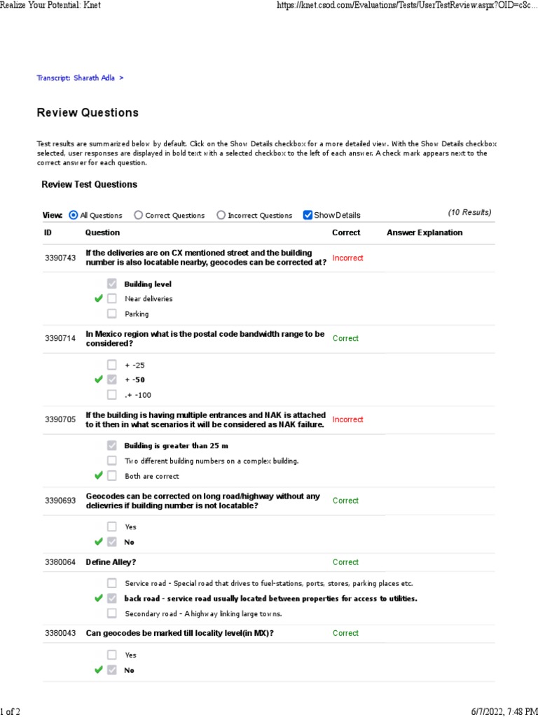 Review Questions: View: ID Correct Answer Explanation | PDF