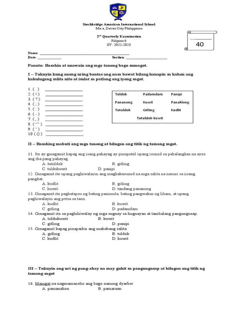 Filipino-6-2nd-quarter-exam. (1) | PDF