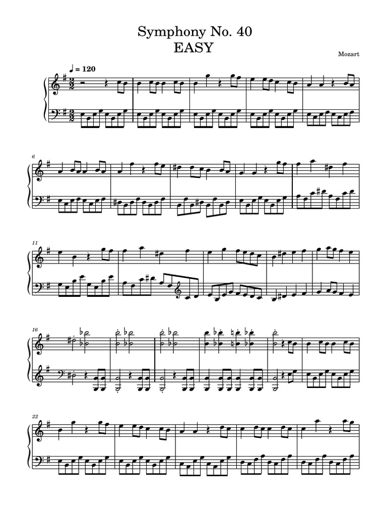 Mozart Symphony No. 40 EASY | PDF | Musical Compositions | Symphony