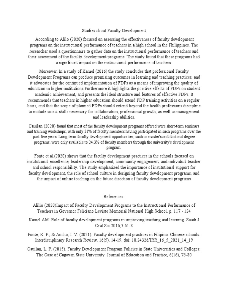 Studies About Faculty Development | PDF | Teachers | Behavior Modification