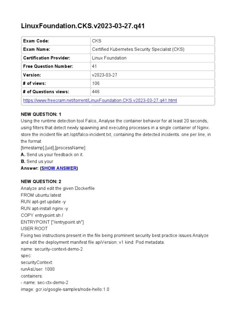 LinuxFoundation CKS v2023-03-27 q41 | PDF | Transport Layer Security | Computer Science