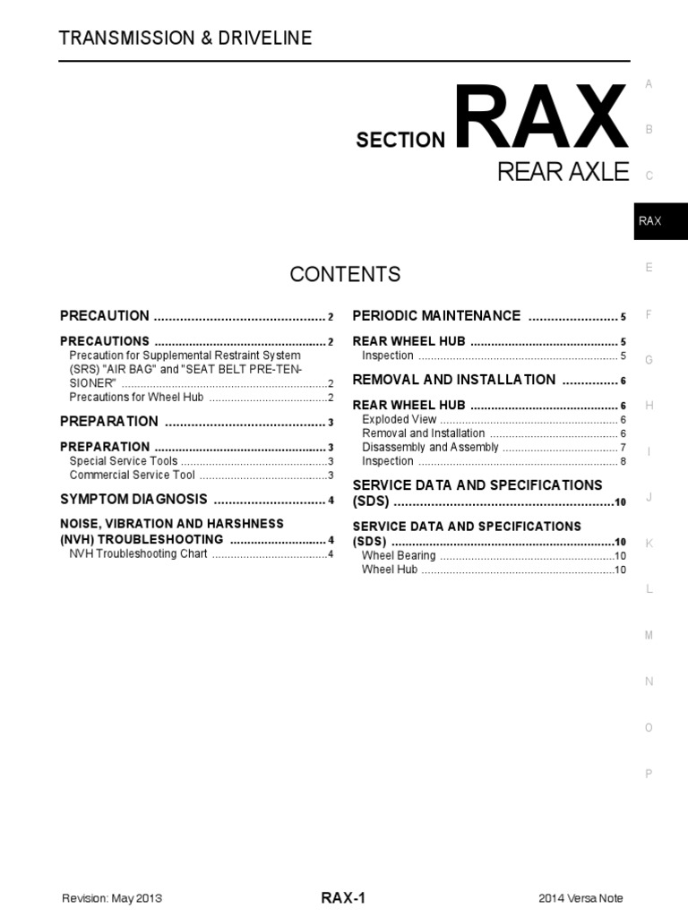 Nissan Note Rear Wheel Hub Manual | PDF | Airbag | Brake