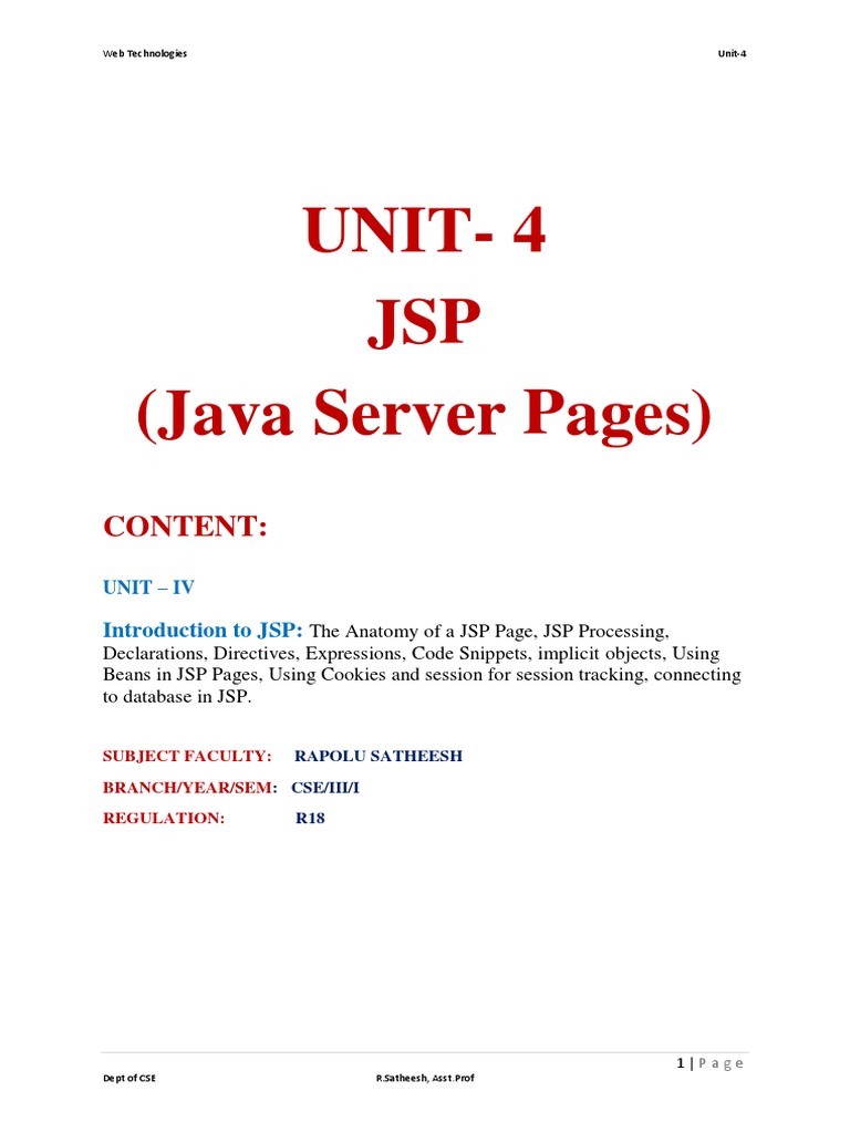 Unit-4 JSP - Notes - WT | PDF | Http Cookie | Computer Engineering Unit-4 JSP - Notes - WT | PDF | Http Cookie | Computer Engineering
