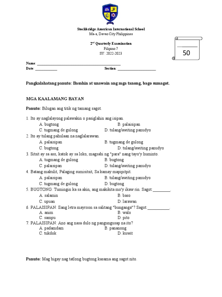 Grade 7 Filipino TQ | PDF