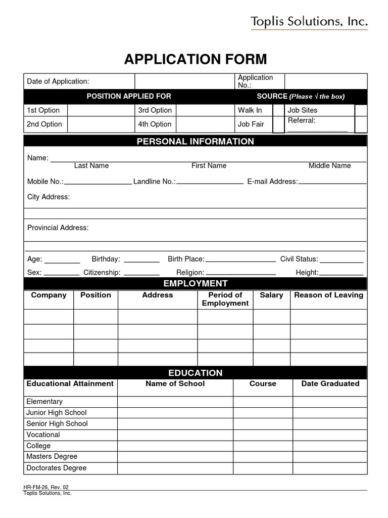 HR-FM-26, Rev. 02 Application Form | PDF | Application Software | Software