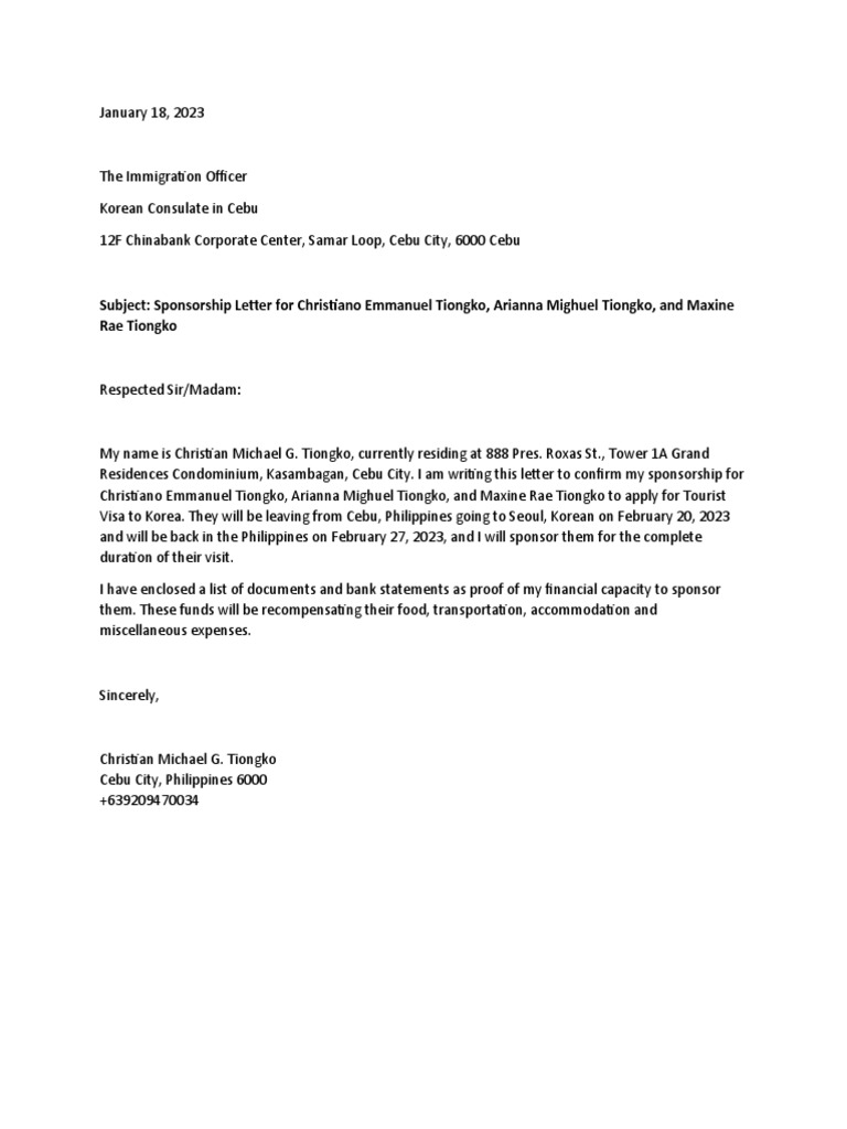 Letter of Sponsorship-Korea | PDF