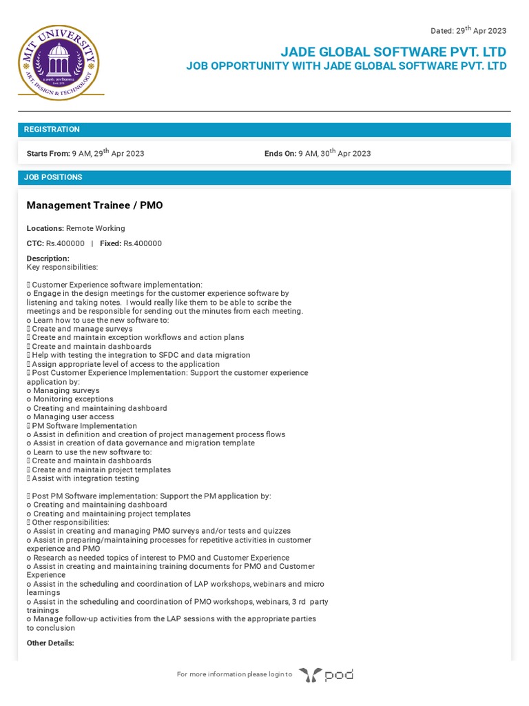 Job Opportunity With Jade Global Software Pvt. LTD 2023 04 29T06 - 29 ...