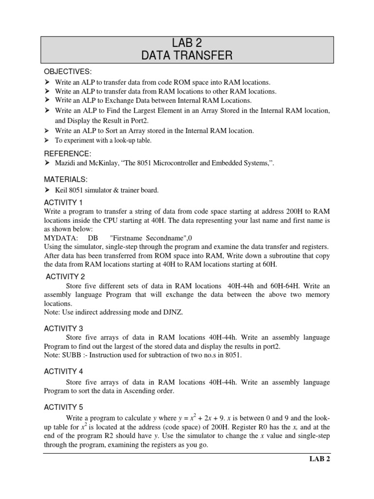 Lab2 8051 | PDF | Teaching Methods & Materials | Technology & Engineering