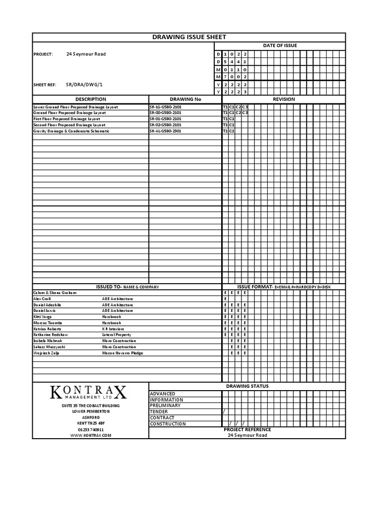 Drawing Issue Sheet: 24 Seymour Road | PDF