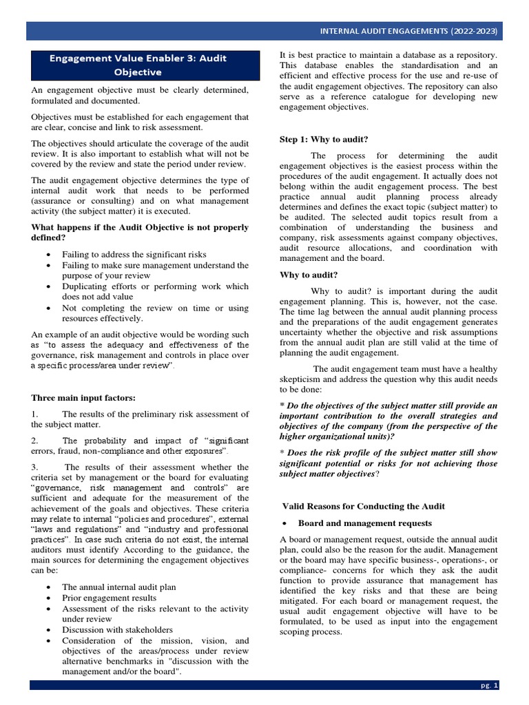 Engagement Value Enabler 3: Audit Objective: Step 1: Why To Audit ...