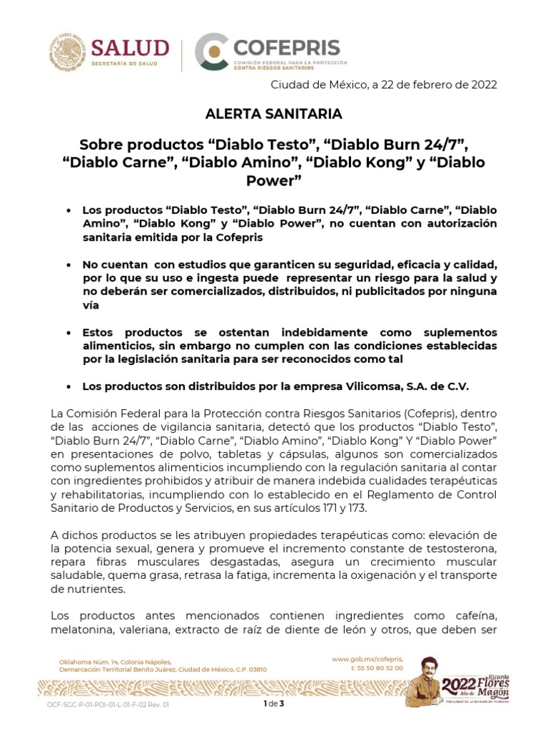 Sobre Productos "Diablo Testo", "Diablo Burn 24/7", "Diablo Carne ...