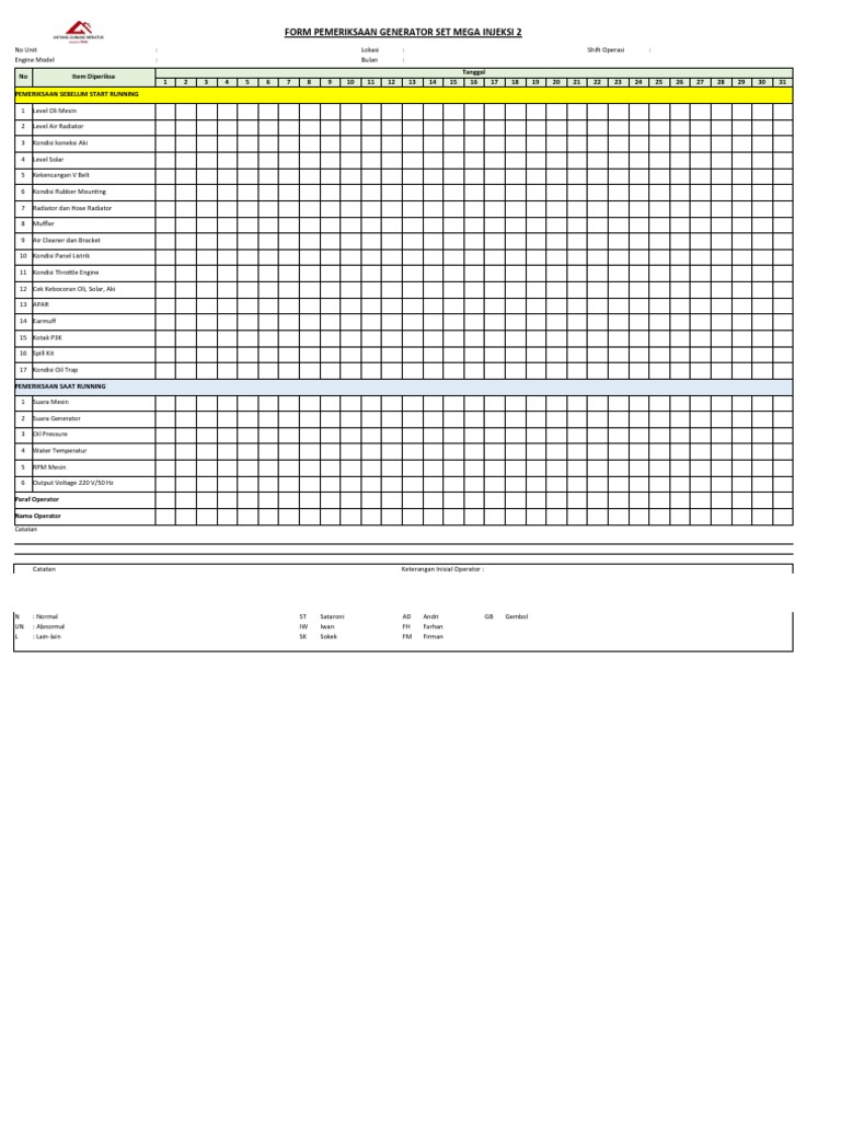 Form P2H Genset Mega Injeksi 2 Rev 1 | PDF