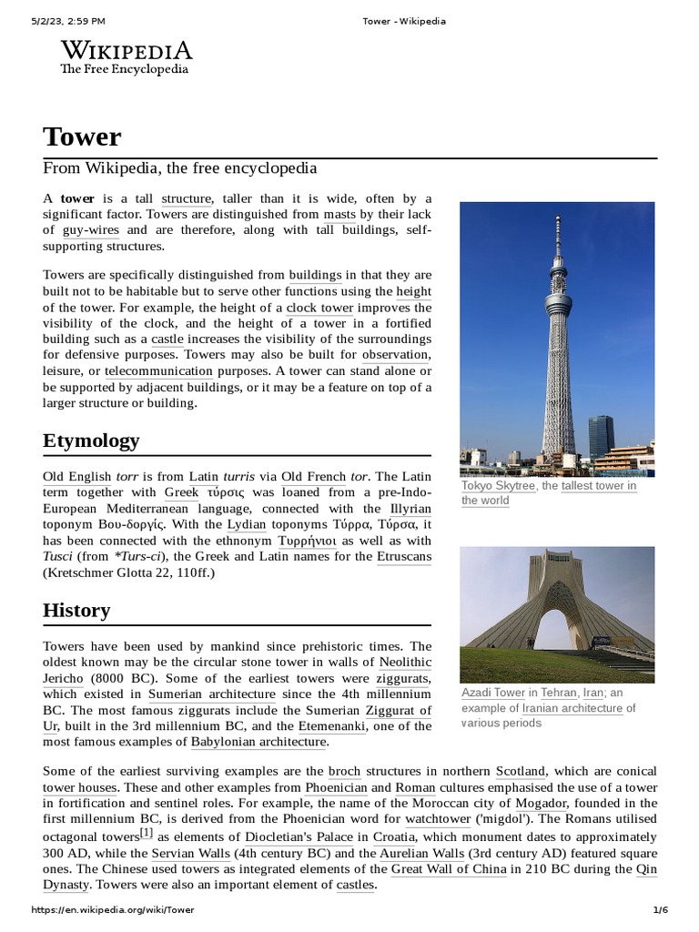 Tower - Wikipedia | Download Free PDF | Tower | Tourist Attractions