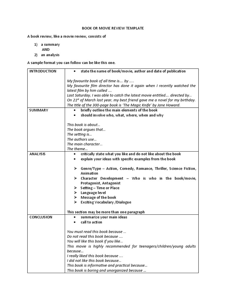 Book and Movie Review Template | PDF | Thriller (Genre) | Action Films