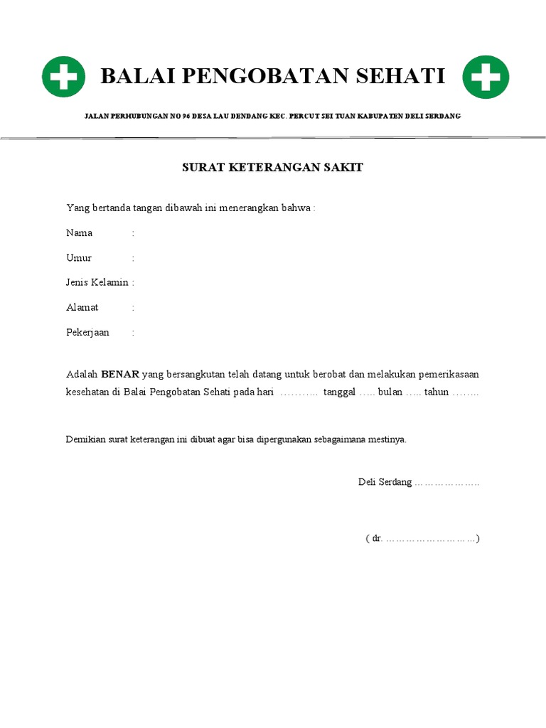 Surat Keterangan Sehat Balai Pengobatan | PDF