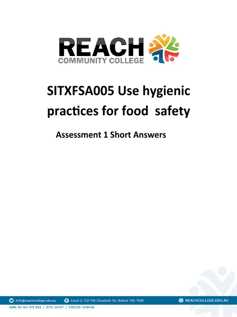 Reach - SITXFSA006 Assessment 1 - Assignment | PDF Reach - SITXFSA006 Assessment 1 - Assignment | PDF