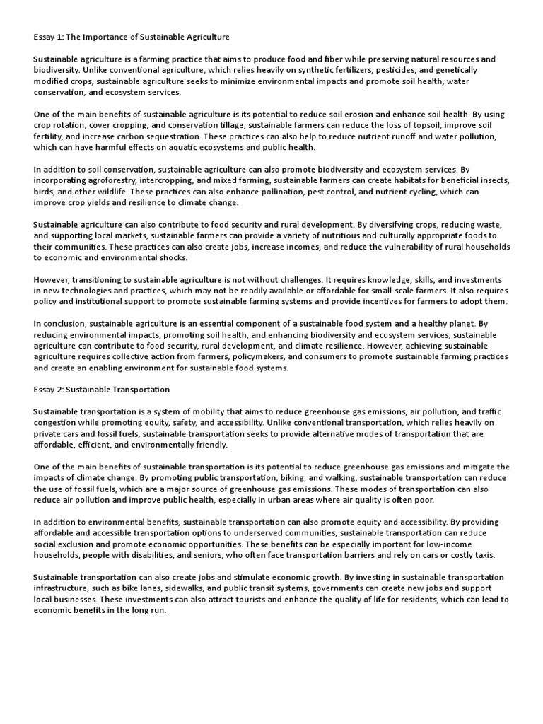 Essay 1 | PDF | Sustainable Agriculture | Agriculture