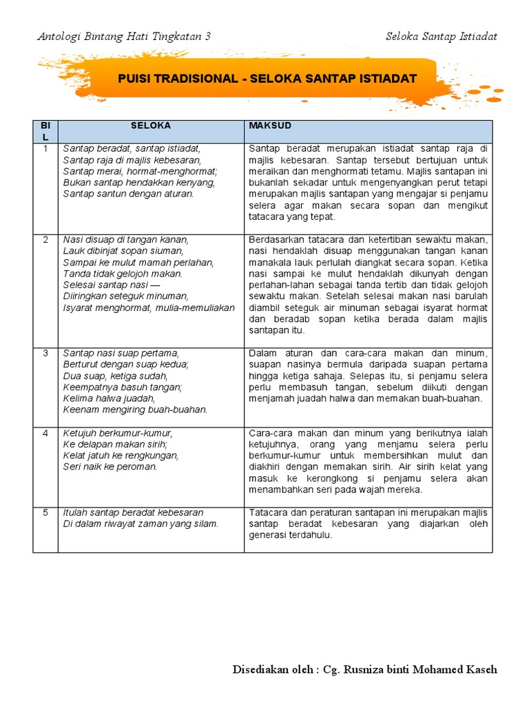 2 Seloka Santap Istiadat - Nota | PDF