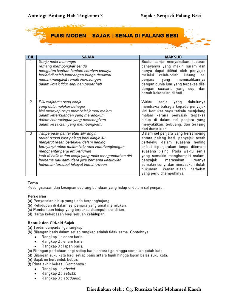 5 Sajak Senja Di Palang Besi - Nota | PDF