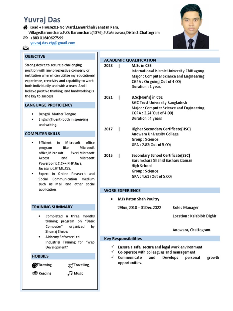 CV of Yuvraj Das | PDF | Computing
