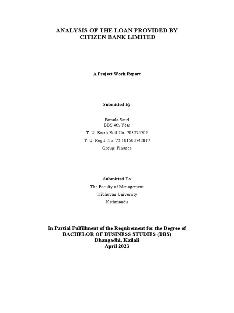 Analysis of The Loan Provided by Citizen Bank Limited: A Project Work ...