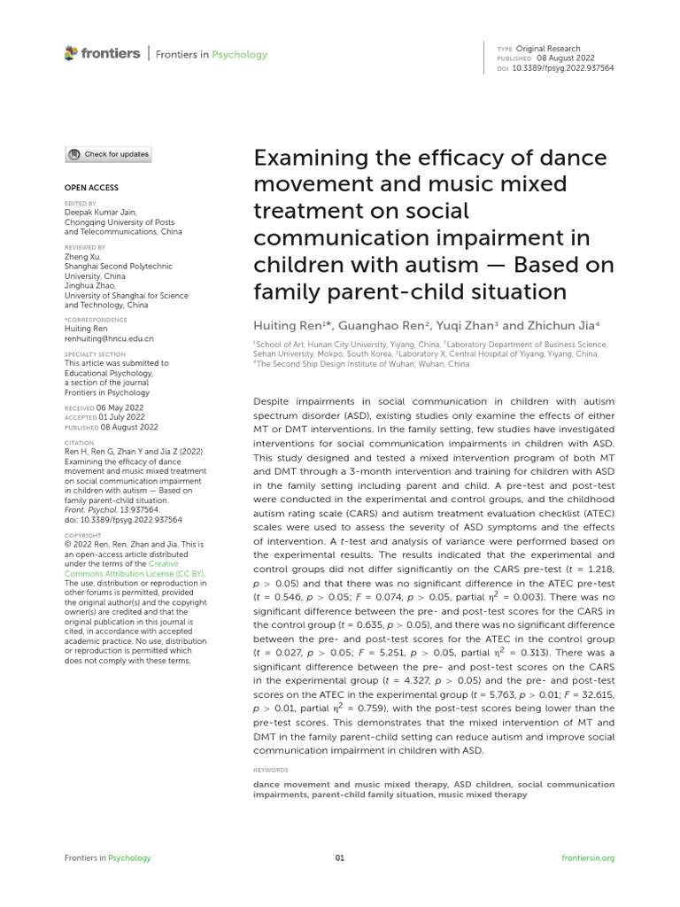 Examining The Efficacy of Dance Movement and Music Mixed Treatment On ...