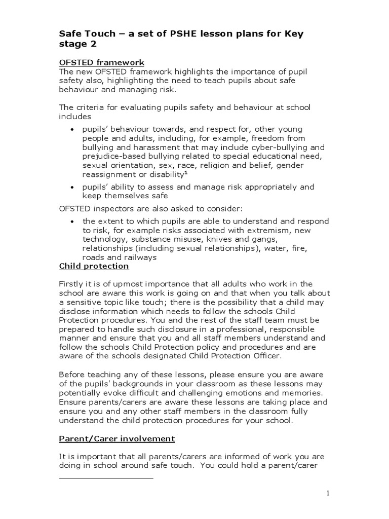 ks2 Safe Touch Lesson Plans | PDF | Child Protection | Lesson Plan