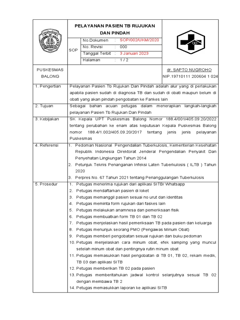 Sop Pelayanan Pengobatan TB Rujukan | PDF