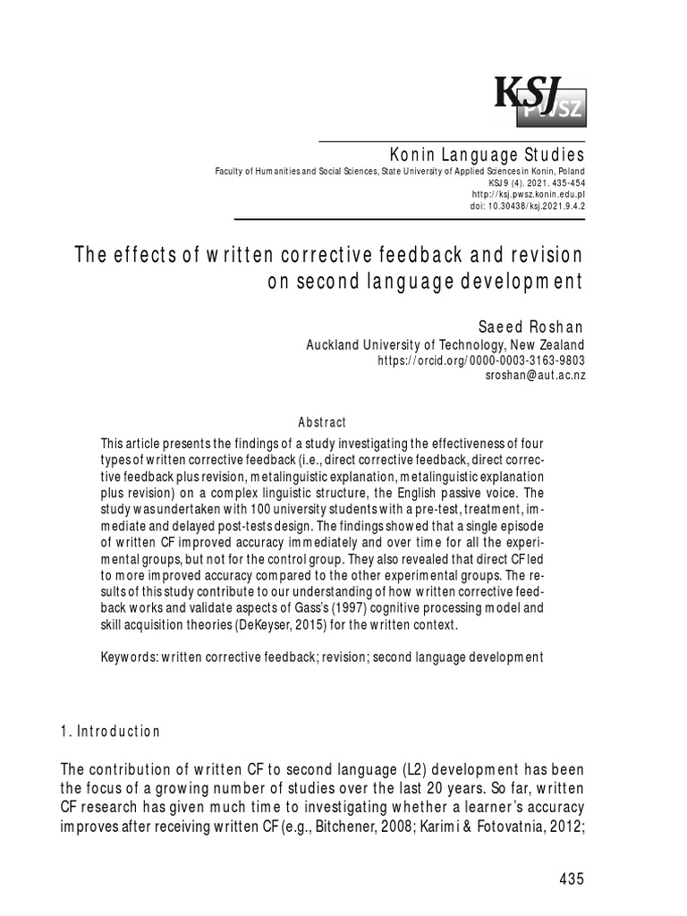 2021 Roshan - The Effects of Written Corrective Feedback and Revision ...
