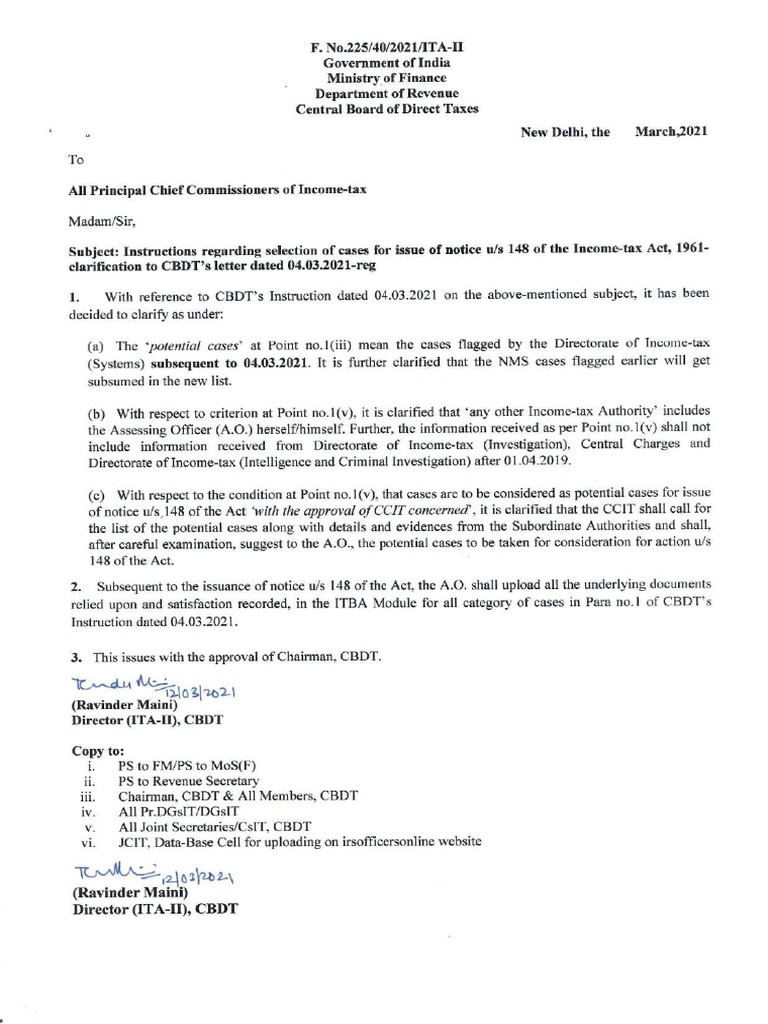 CBDT Instructions 12032021 | PDF
