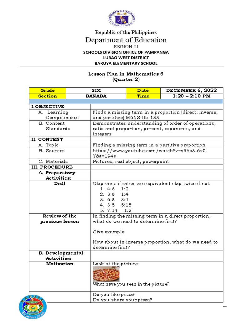 COT-LESSON-PLAN-MATHEMATICS Quarter 2 | PDF | Ratio | Mathematics