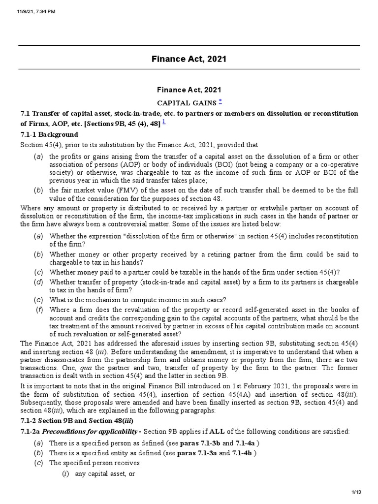Commentary For Fin Act 21-Sec9b | PDF | Tax Deduction | Capital Gain