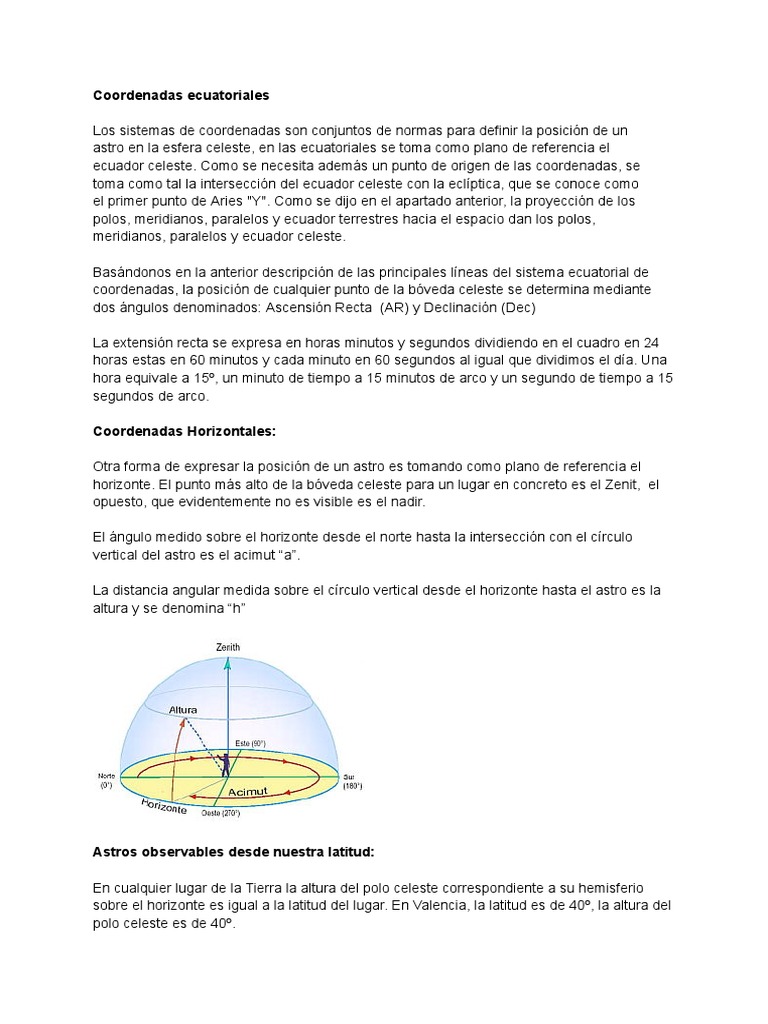 Coordenadas Ecuatoriales | PDF | Telescopio | Sistema coordinado