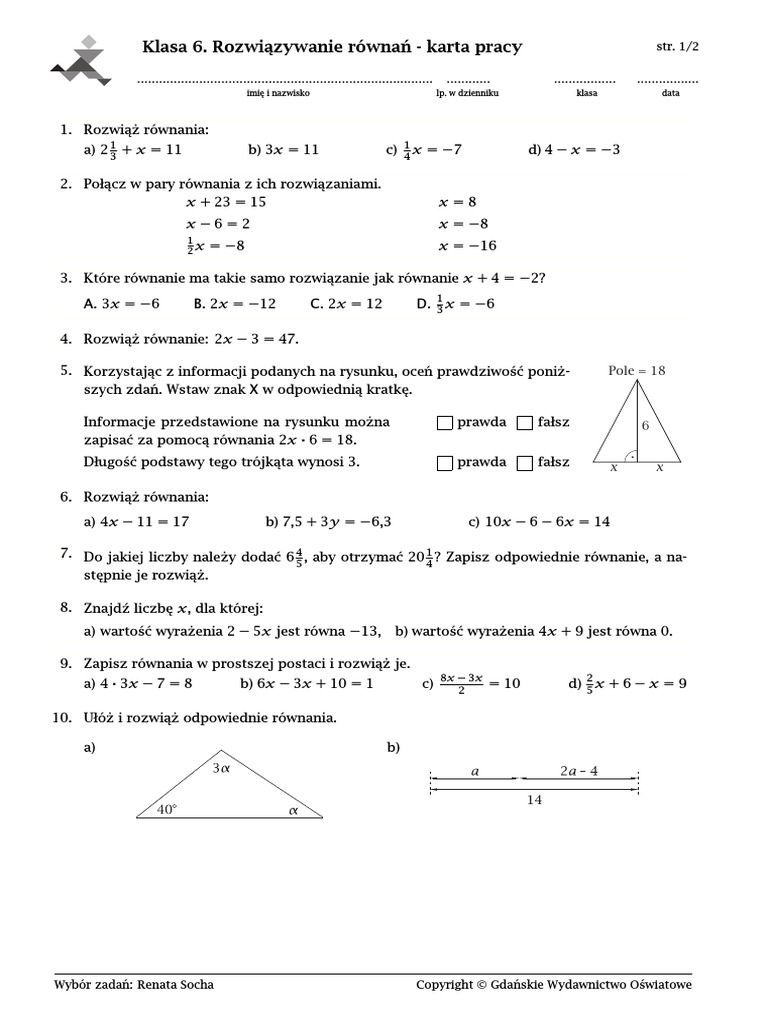 16.03 - Klasa 6 - Rownania | PDF