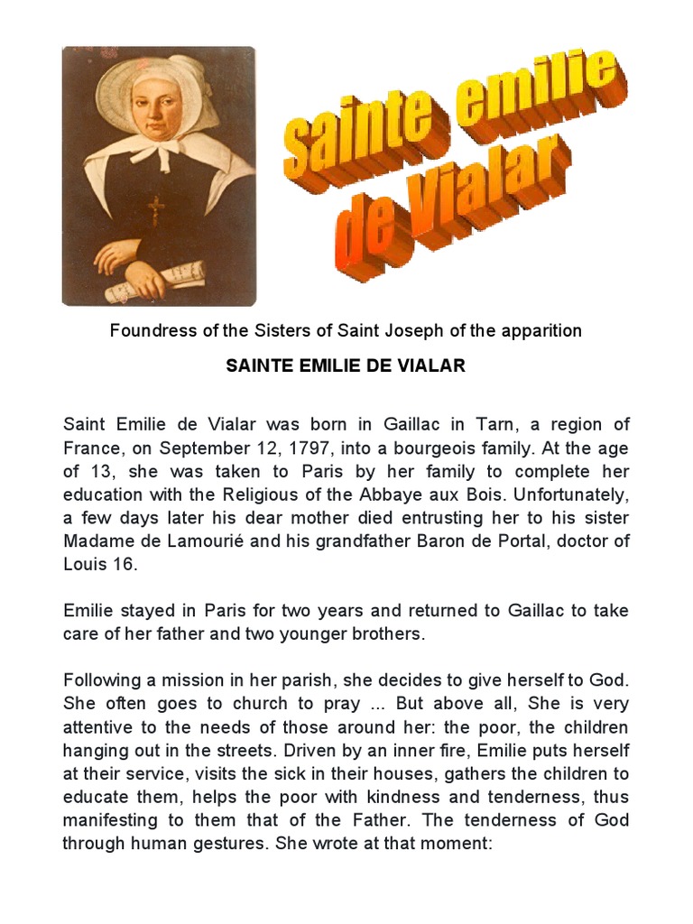 Saint Emilie de Vialar: Founder of Sisters of Saint Joseph | PDF