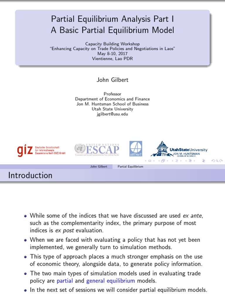 Partial Equilibrium Analysis Part I A Basic Partial Equilibrium Model ...