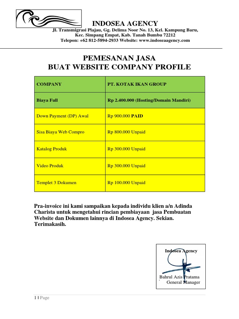 Rincian Pembiayaan Kak Adinda | PDF