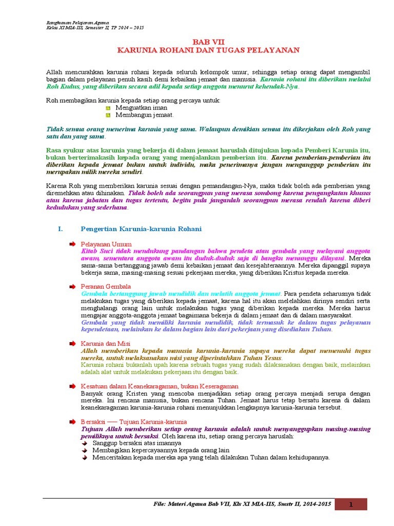 BAB VII. Karunia Rohani Dan Tugas Pelayanan | PDF
