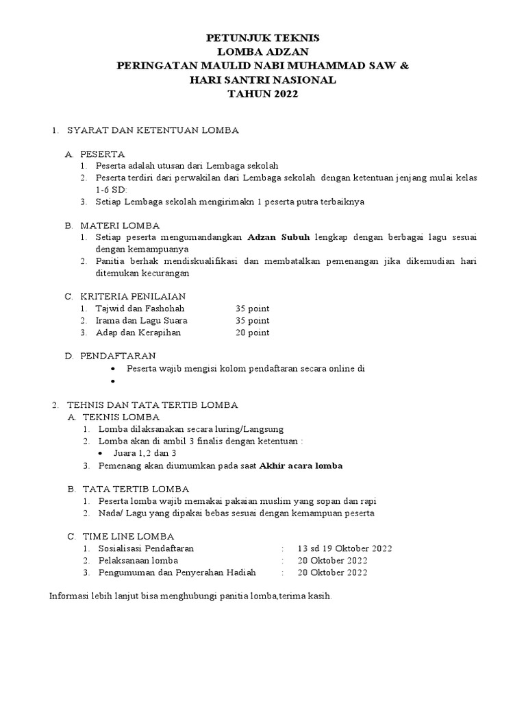 Juknis Lomba Adzan KKG PAI 2022 | PDF