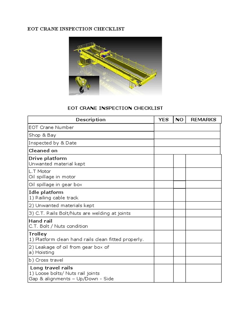 Eot Crane Inspection Checklist | PDF