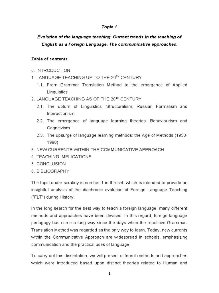 Topic 1 Evolution of The Language Teaching. Current Trends in The ...
