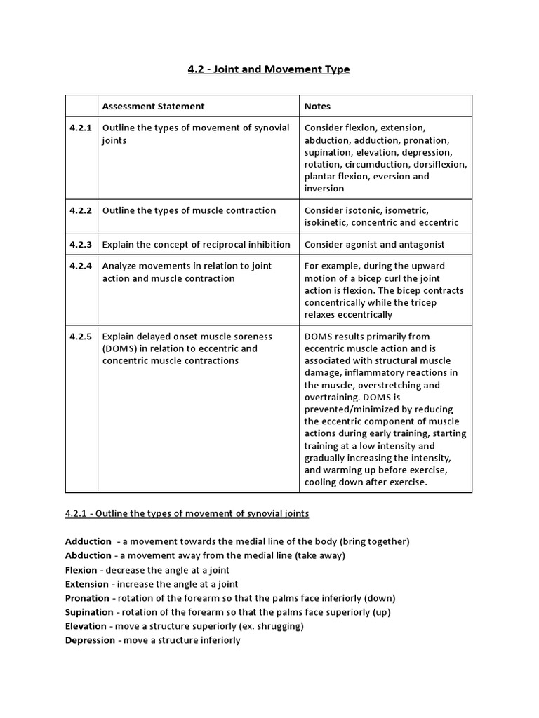 4.2 Joint and Movement Type | PDF | Anatomical Terms Of Motion | Musculoskeletal System