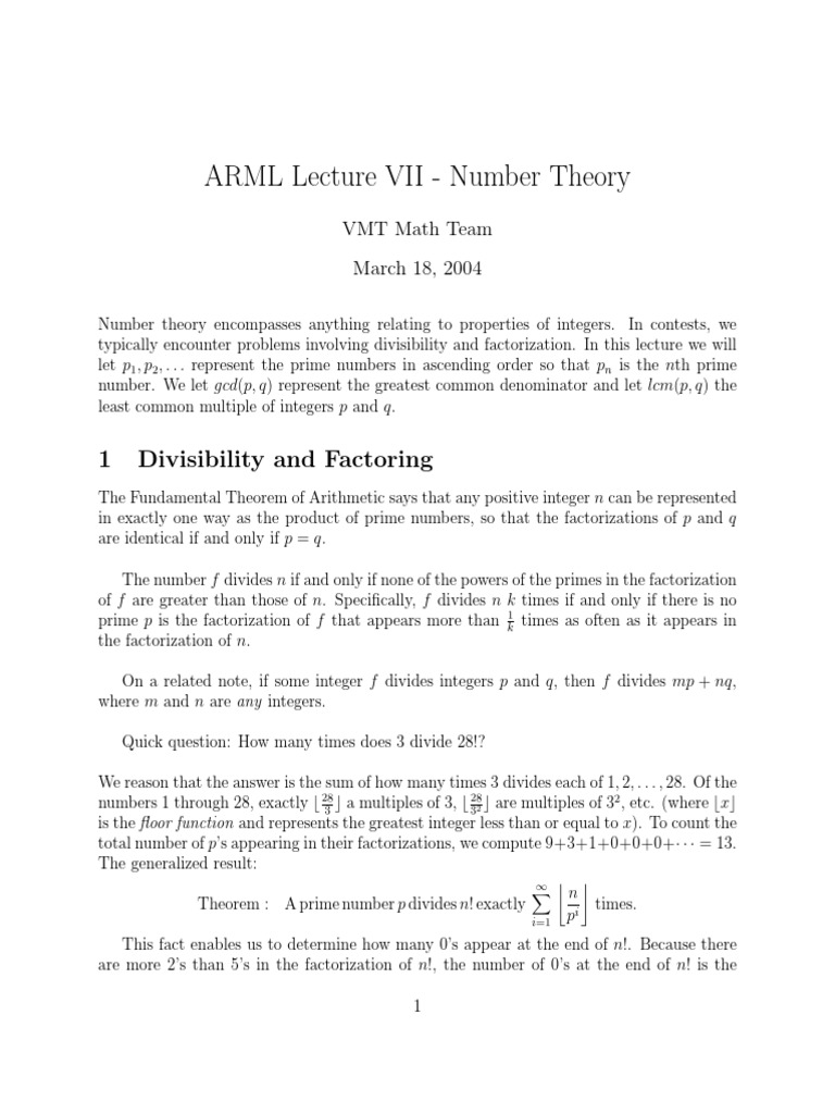 ARML 2003-2004 Number Theory | PDF | Factorization | Numbers