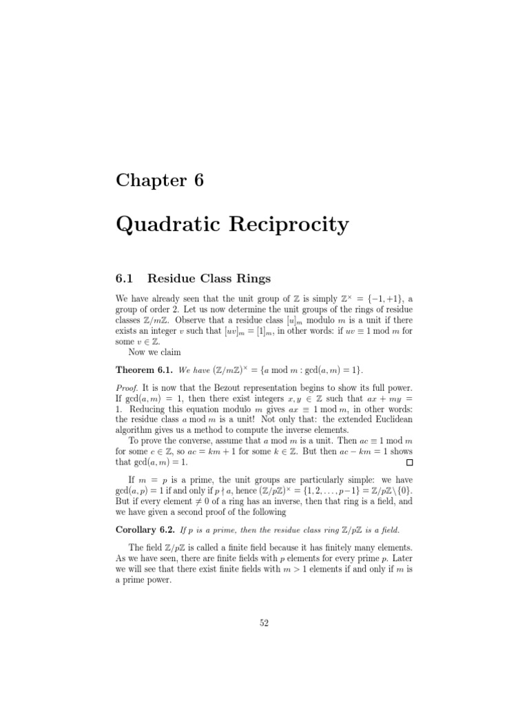 Quadratic Reciprocity: 6.1 Residue Class Rings | Download Free PDF ...