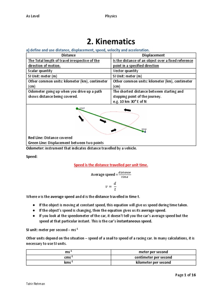 Kinematics Notes | PDF | Speed | Velocity