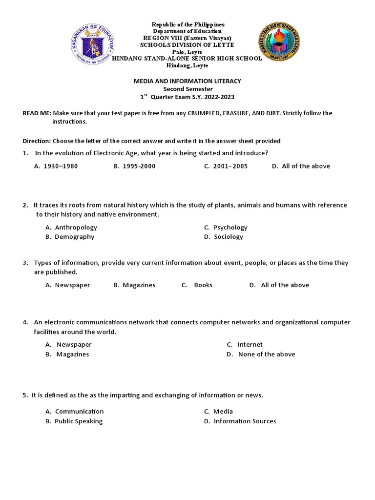 Mil Test Paper 1ST QTR For Printing | PDF | Information | Literacy
