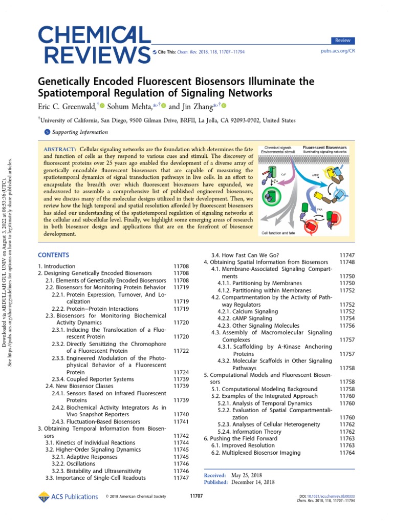 Genetically Encoded Fluorescent Biosensors Illuminate The Spatiotemporal Regulation of Signaling ...