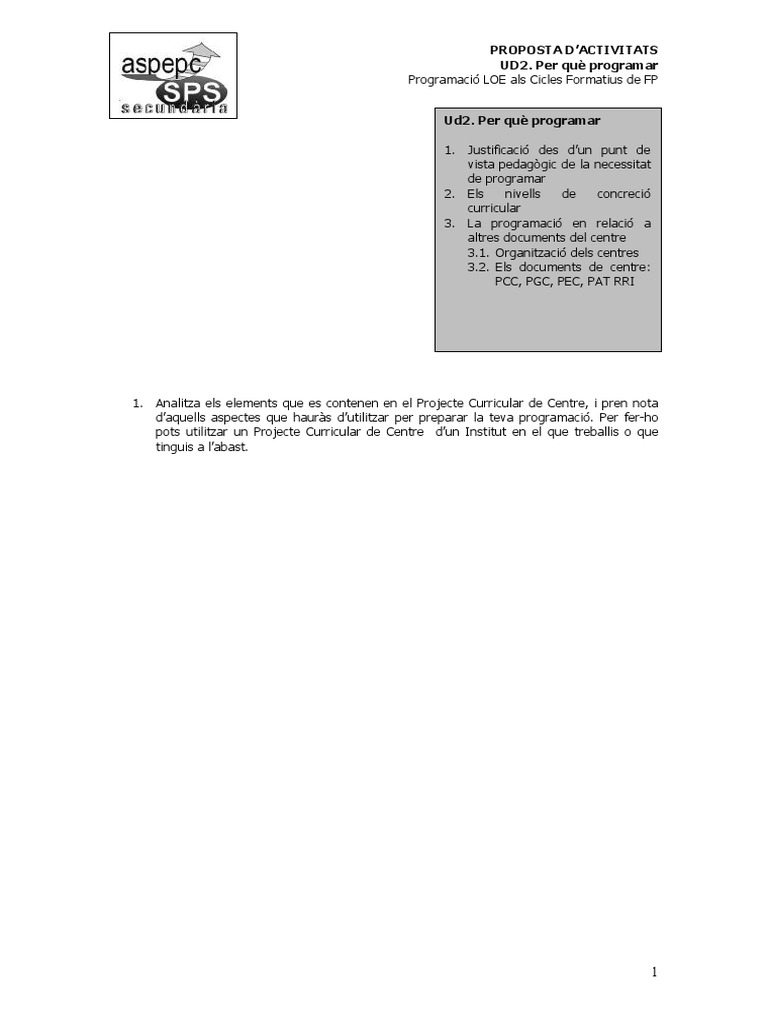 Proposta D'Activitats UD2. Per Què Programar | PDF